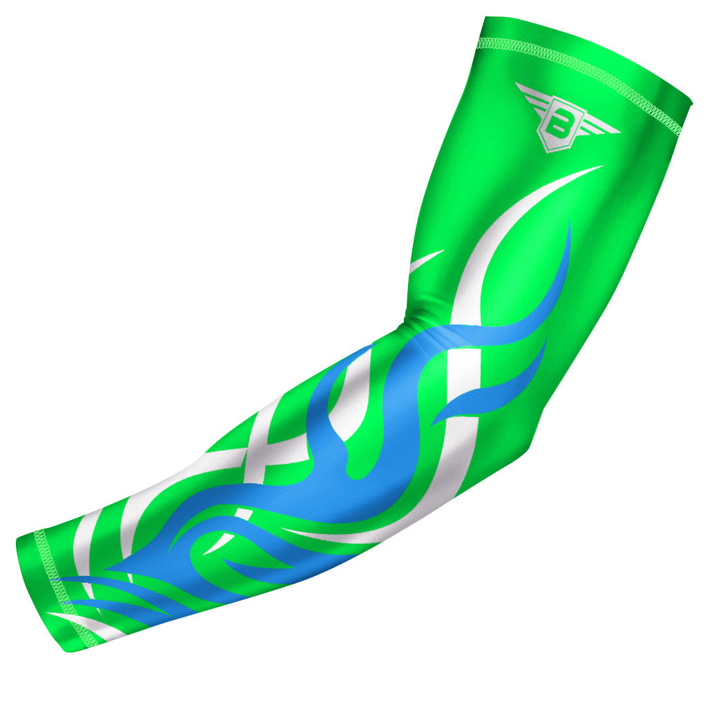Bucwild Sports Green - Light Blue Flame Compression Arm Sleeve - Youth ...